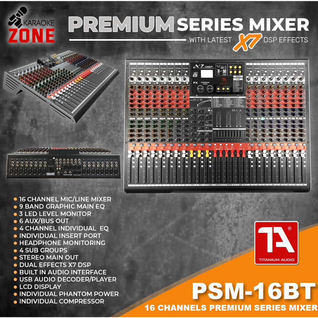 Titanium Audio PSM 16BT / X7 DSP Effects / 16 Channel / Bluetooth Mixer ...