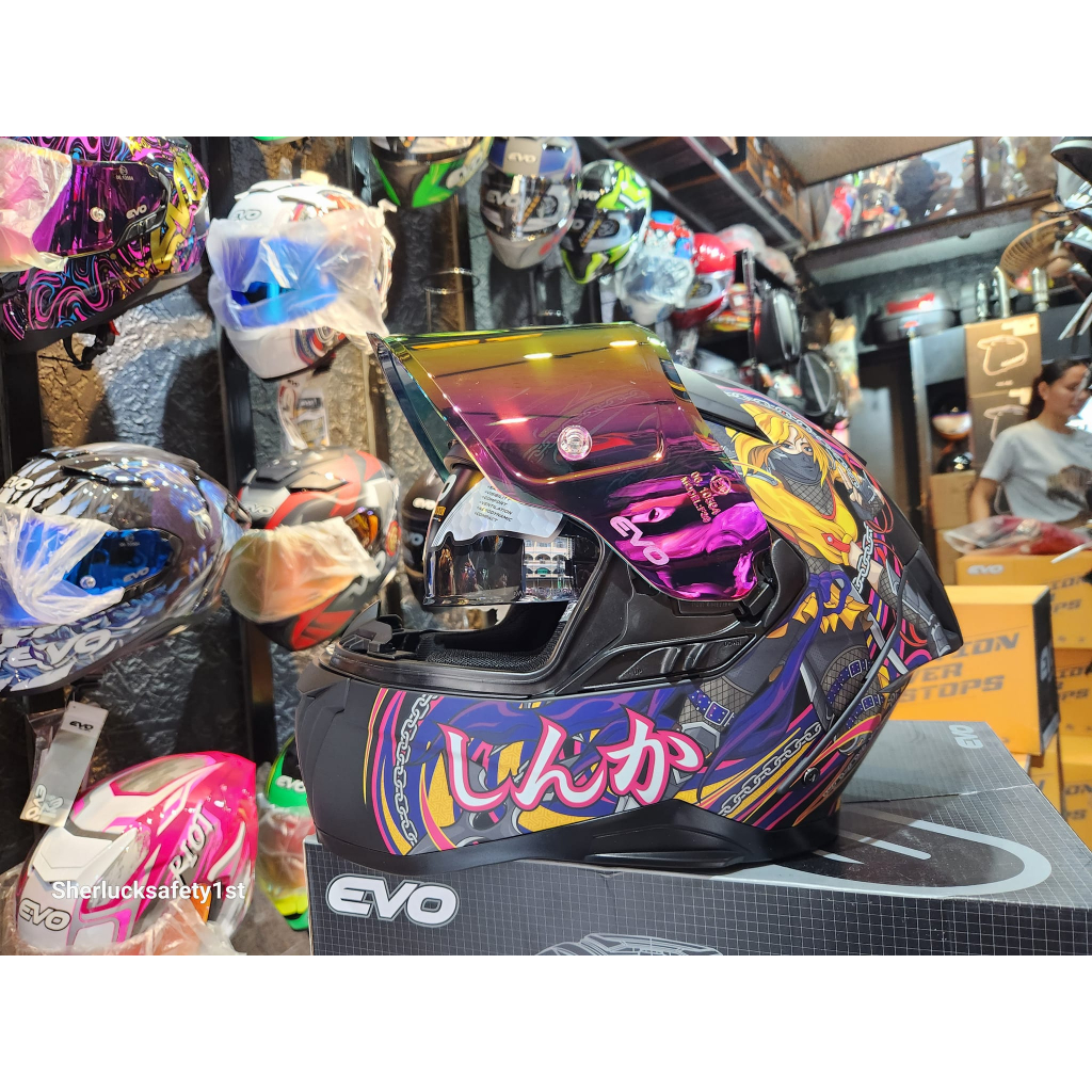 EVO XT-300 Sakura Full Face Dual Visor Helmet Motorcycle With Free ...