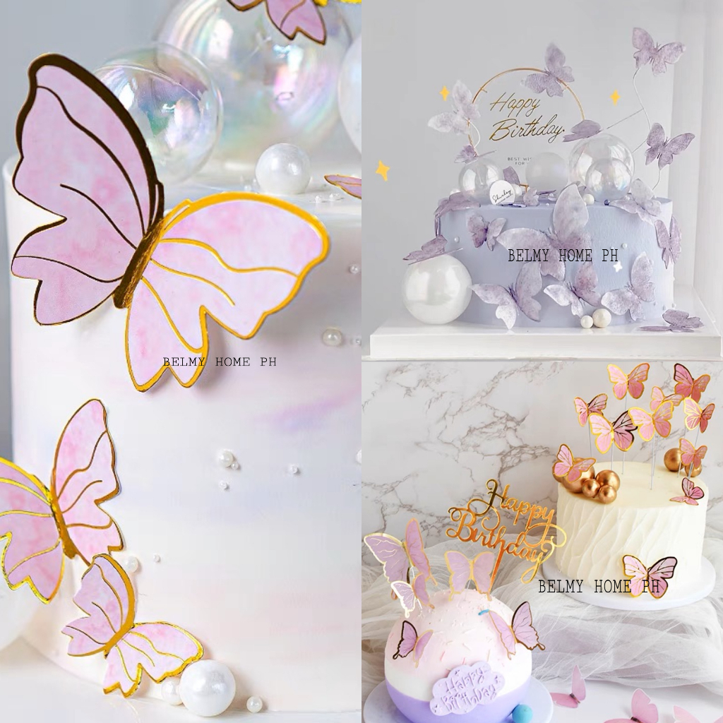 Butterfly Cake Toppers Set Pink Purple Cake Decoration Party DIY ...