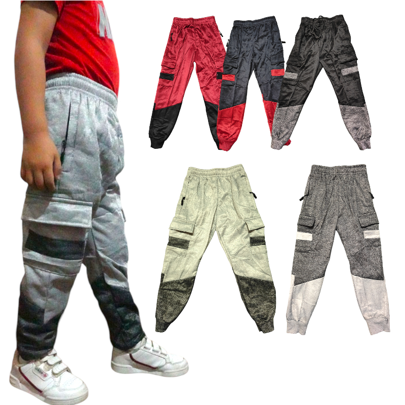 Kids fashion 4 pockets adjustable cotton fabric jogger pants with 2 ...
