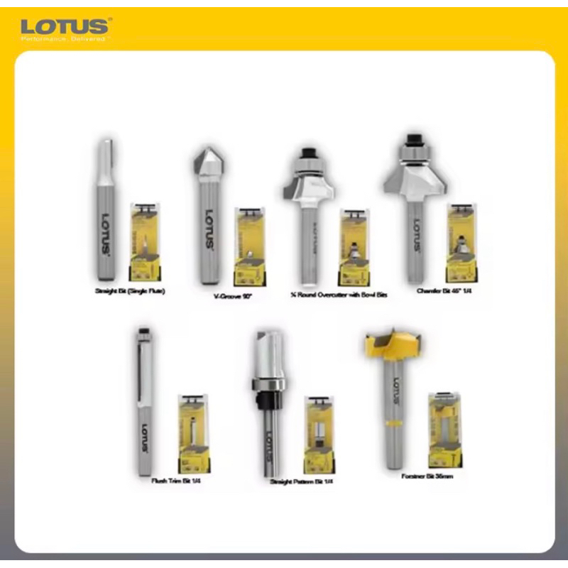 Lotus 1/4" Router Bit (Straight, Forstener, V-groove, Straight pattern ...