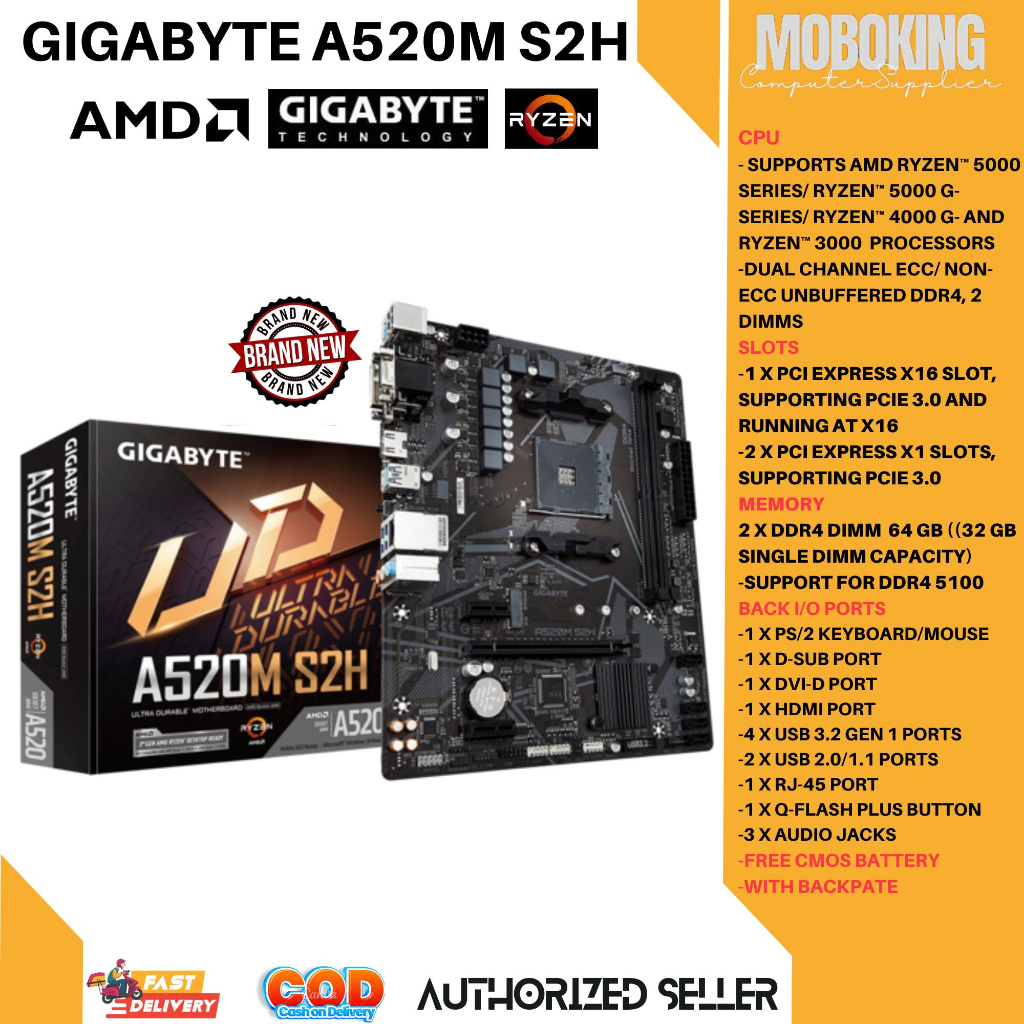 GIGABYTE A520M S2H gaming ryzen A520 AM4 MATX amd DDR4 64BG Motherboard ...