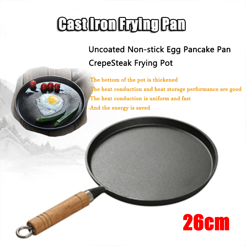 26cm Cast Iron Frying Pan Uncoated Non-stick Egg Pancake Pan CrepeSteak ...