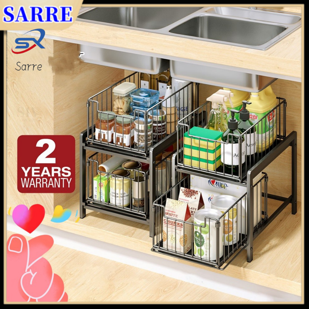 2-Tier Kitchen Cabinet Sliding Cabinet Organizer Under Sink Drawer Pull ...