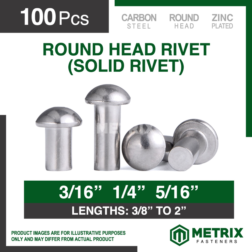 100pc Round Head Rivet / Solid Rivet, Bright Zinc GI, ( 3/16" M5 ) ( 1/ ...