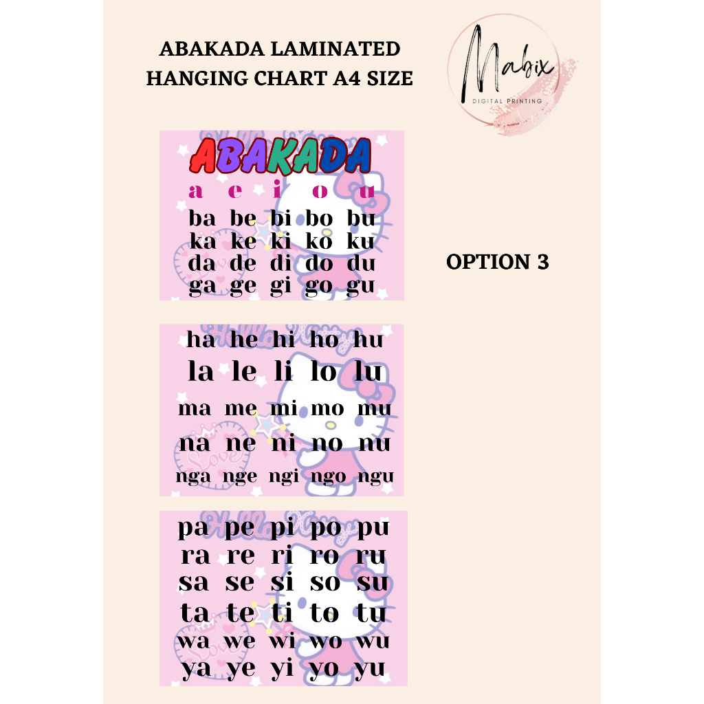 ABAKADA LAMINATED HANGING CHART (A4size) | Shopee Philippines