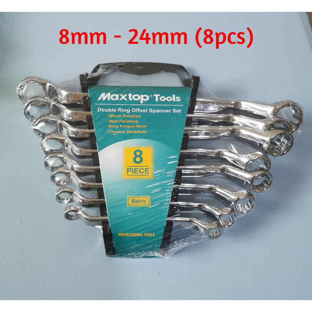 MAXTOP BACK WRENCH SET 8''-24'mm Double Ring Offset Spanner Tool Set ...