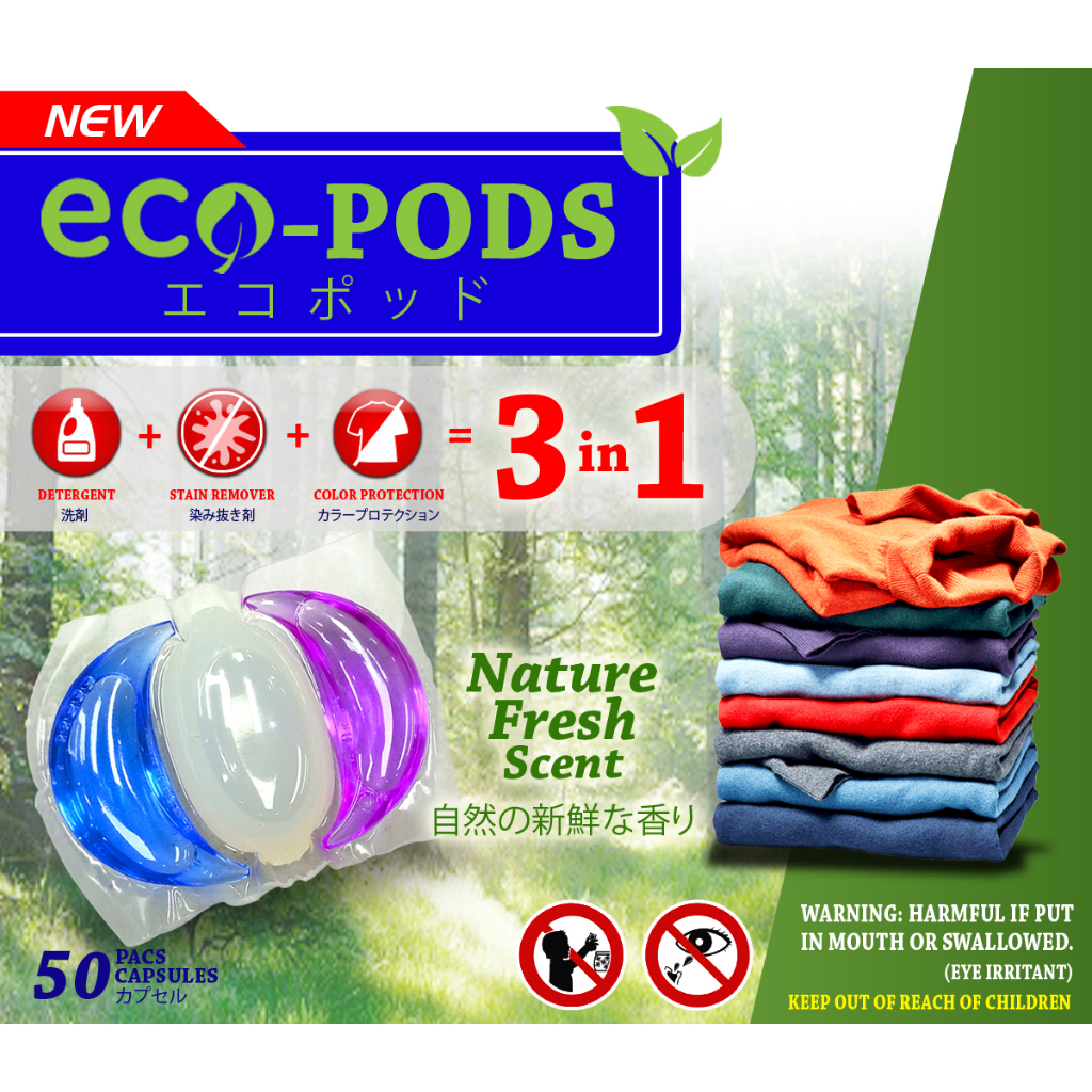 ECO-PODS 3in1 Laundry Liquid Detergent Capsules 50pcs | Shopee Philippines