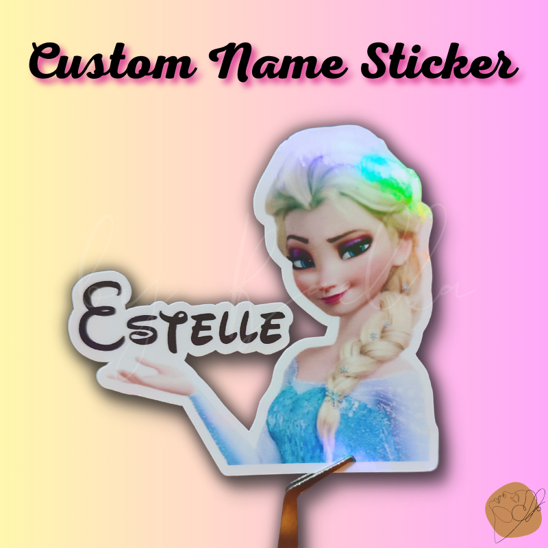 Elsa Frozen Custom Name Waterproof Stickers for tumbler, lunch box, mug ...