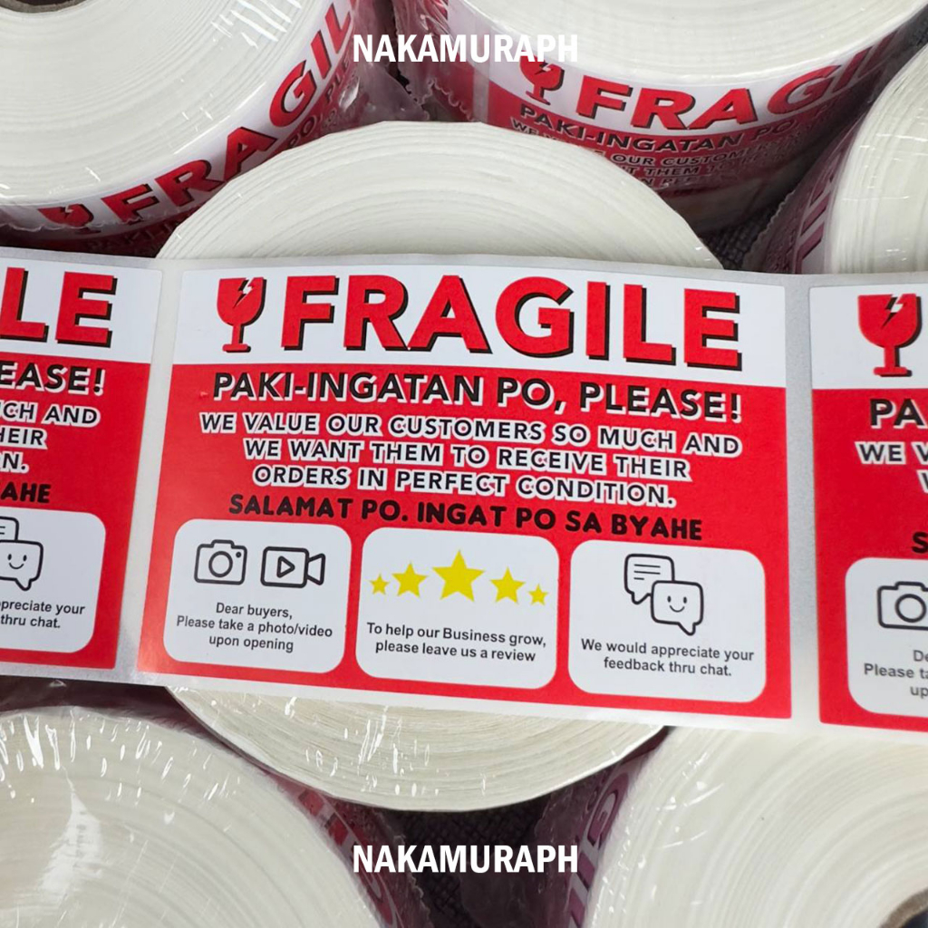 500pcs/1roll RED and PINK FRAGILE STICKER LABEL tagalog | Shopee ...