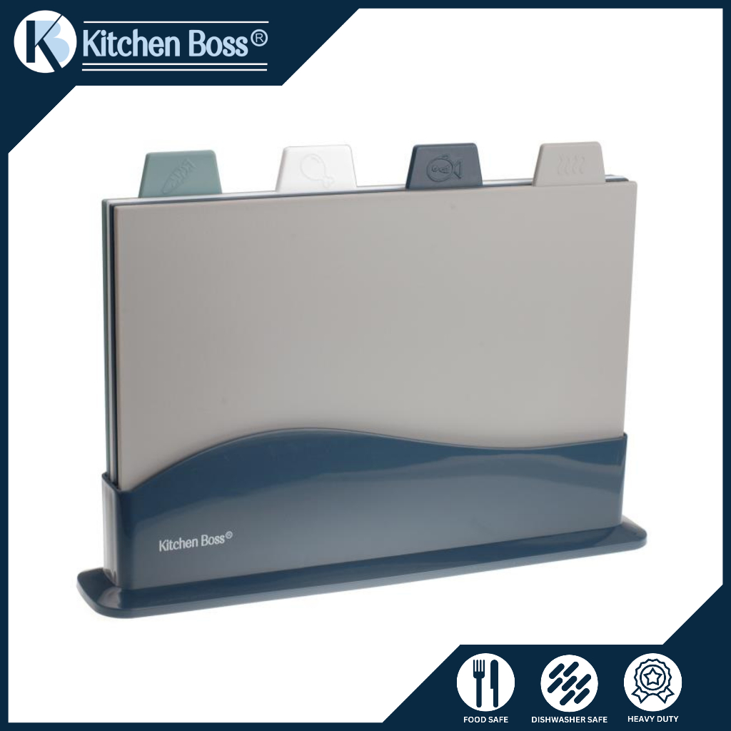 Kitchen Boss Heavy Duty 5pc Cutting Board Set w/ Index Tabs plus Stand ...