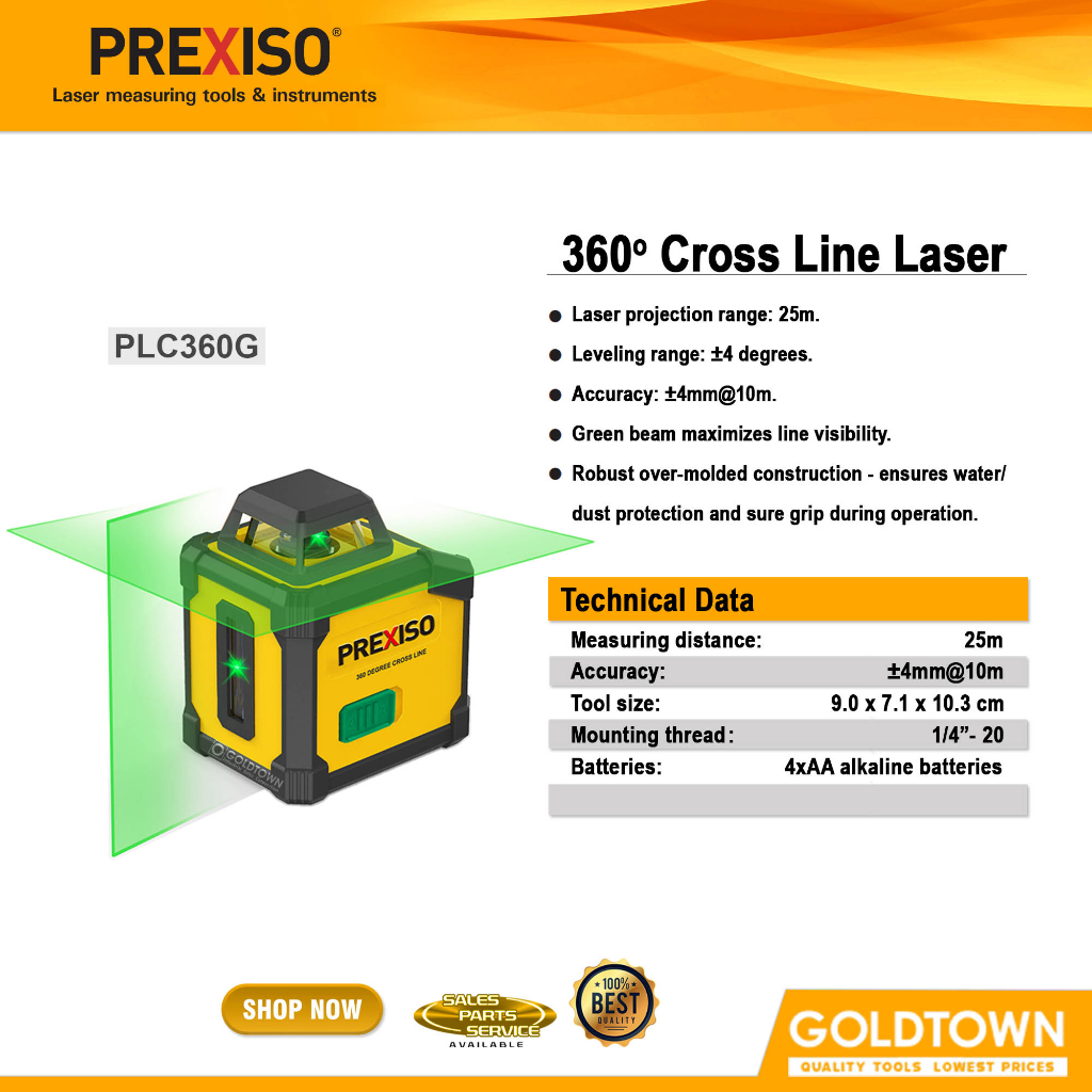 Original Prexiso 360° Cross line Laser Level with green beam PLC360G ...