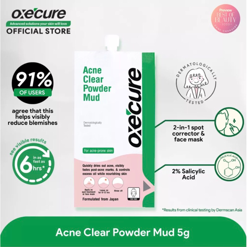 OXECURE acne clear powder mud 5g authentic expiry 2025e | Shopee ...