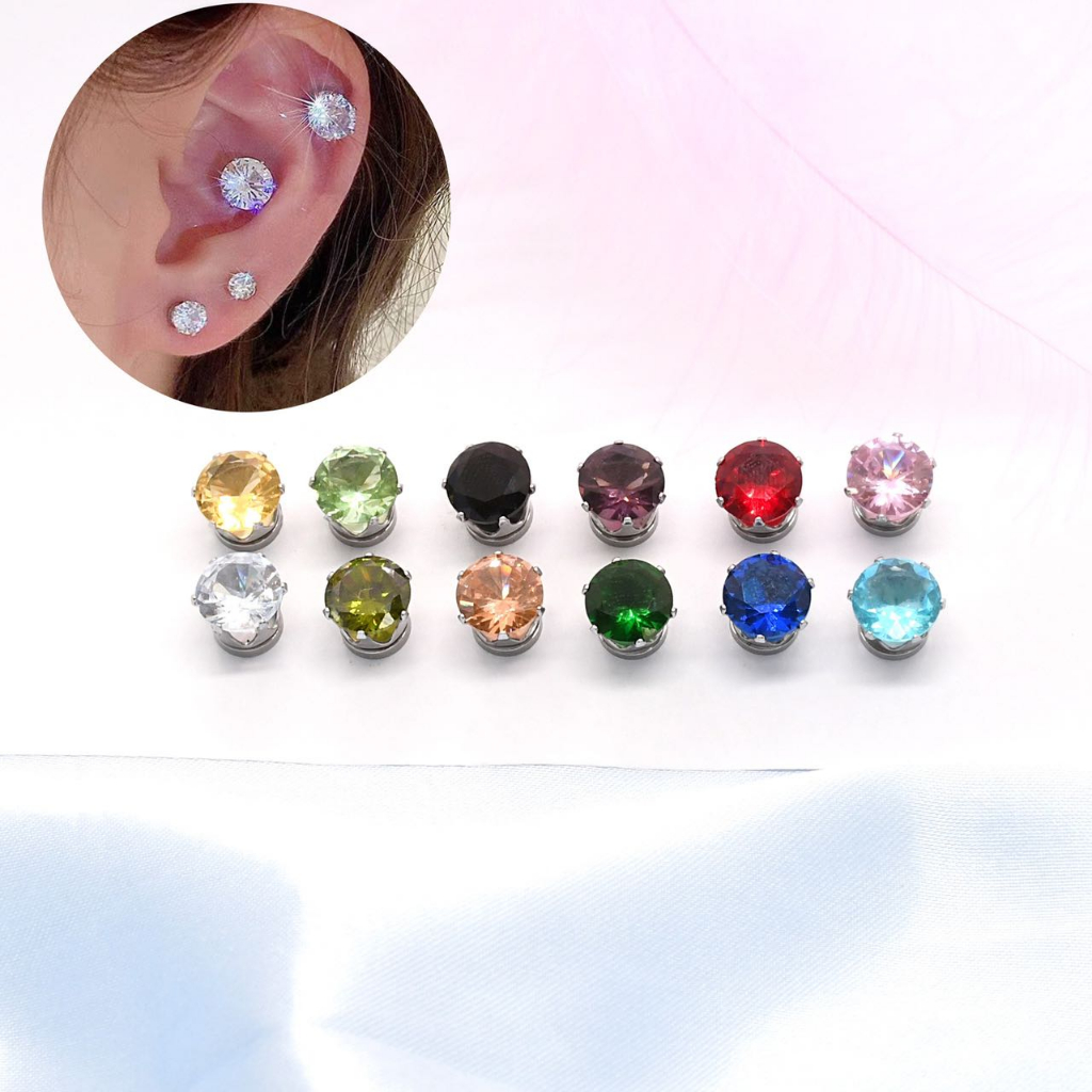 1 Pcs Magnetic Zircon Earrings Non Piercing Stainless Steel Ear Stud ...