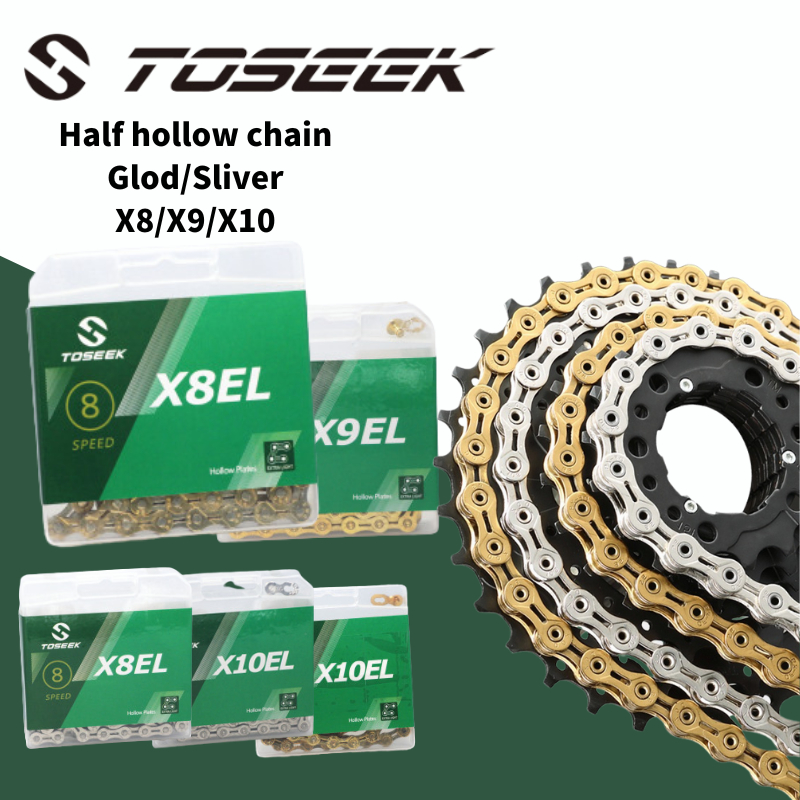 Toseek Bike Chain Half Hollow Bicycle Chain 8/9/10 Speed Golden Silver ...