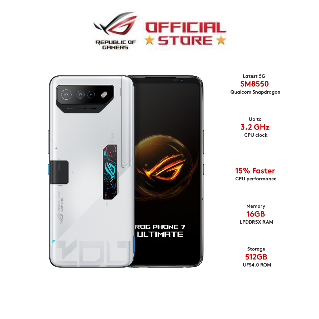 Asus ROG Phone 7 Ultimate IP54 16+512GB Android 13 5G Dual-SIM Gaming Mobile WHT (AI2205_D ...