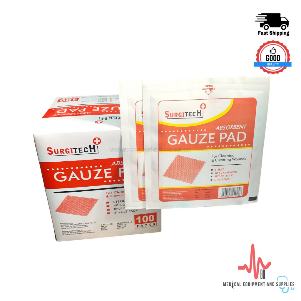 Surgitech Sterile Gauze Pad 3x3, 4x4 - 100pcs/box | Shopee Philippines