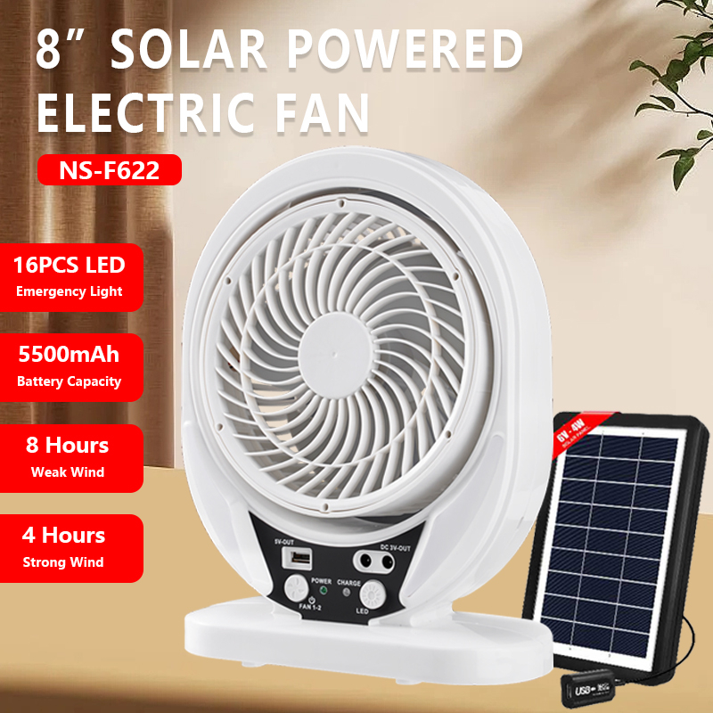 NSS 8-inch solar desk fan portable rechargeable fan with LED light and ...