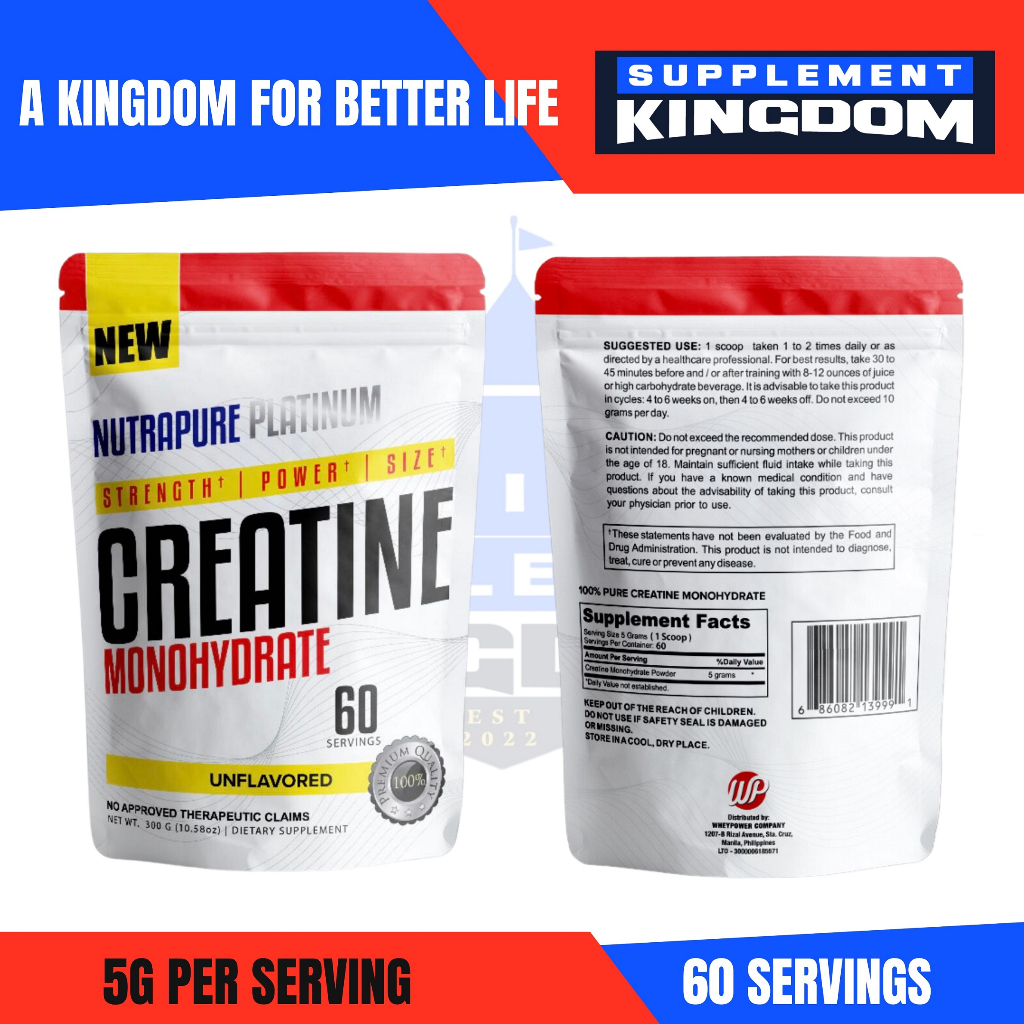 CREATINE MONOHYDRATE - NUTRAPURE PLATINUM - 5G PER SERVING | Shopee ...