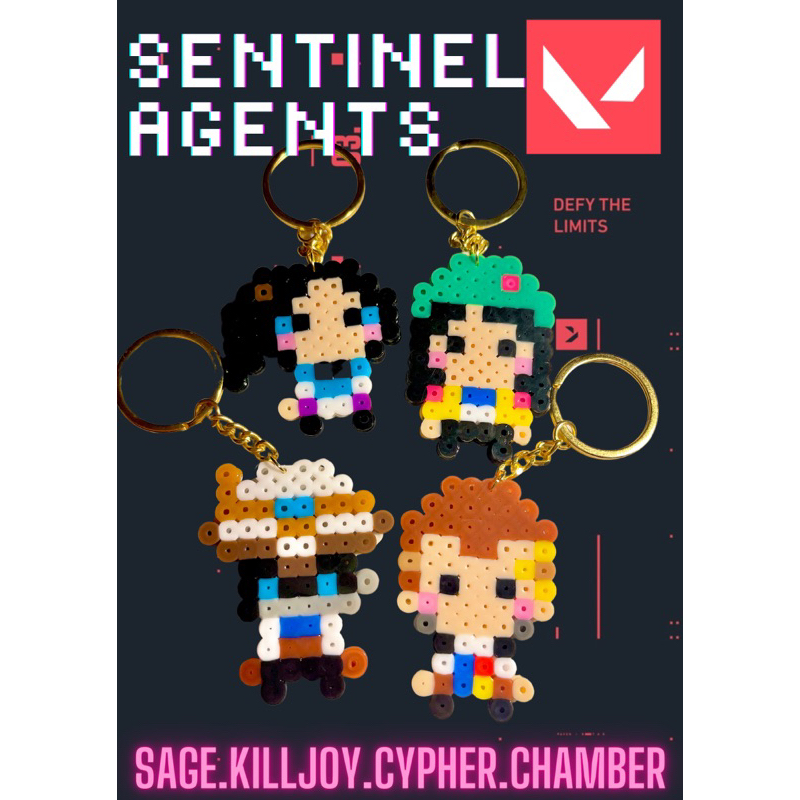 Valorant Inspired Pixel Keychains Perler Handmade beads Sage Killjoy ...