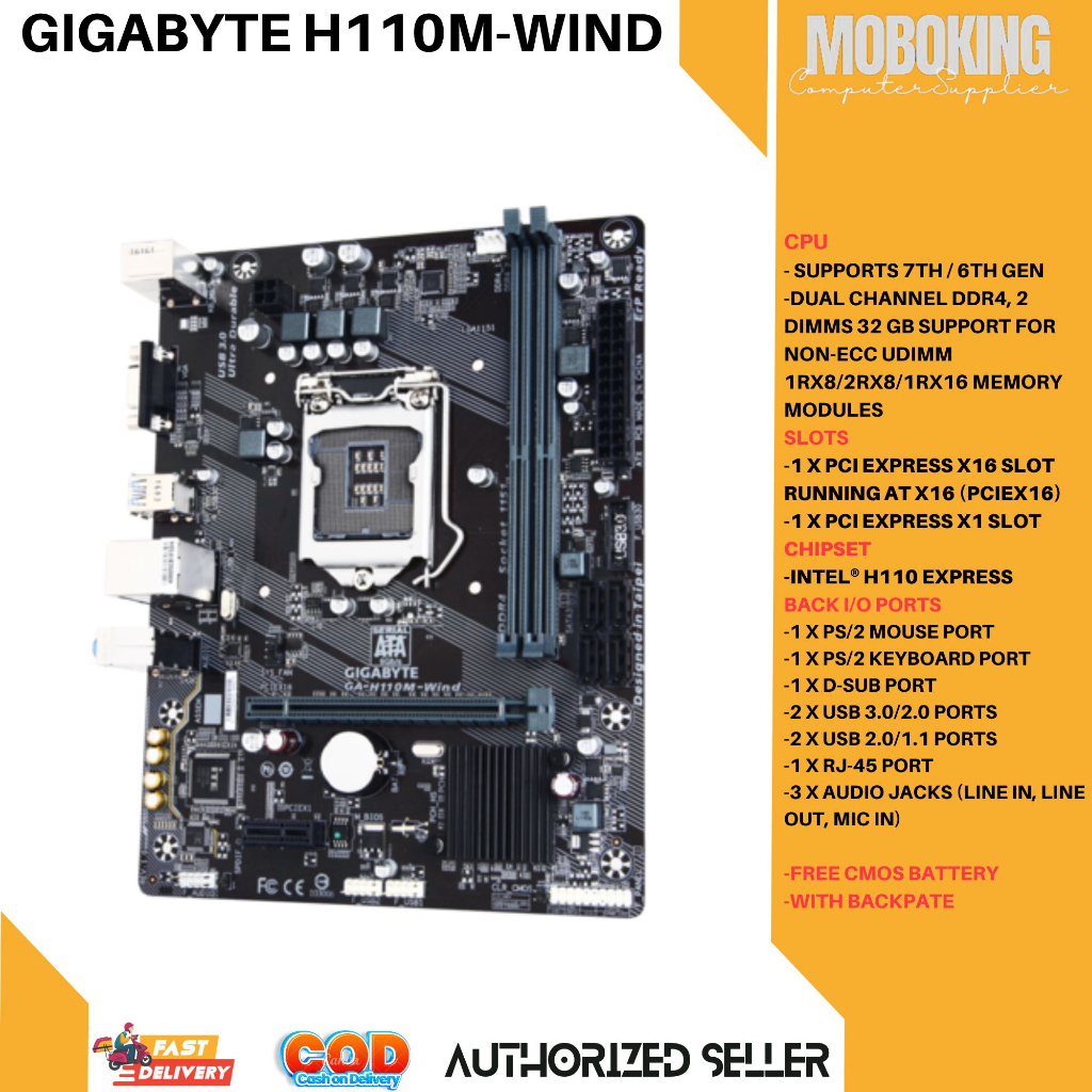 GIGABYTE GA H110M-WIND Desktop 6TH 7TH GEN Motherboard Socket LGA 1151 ...