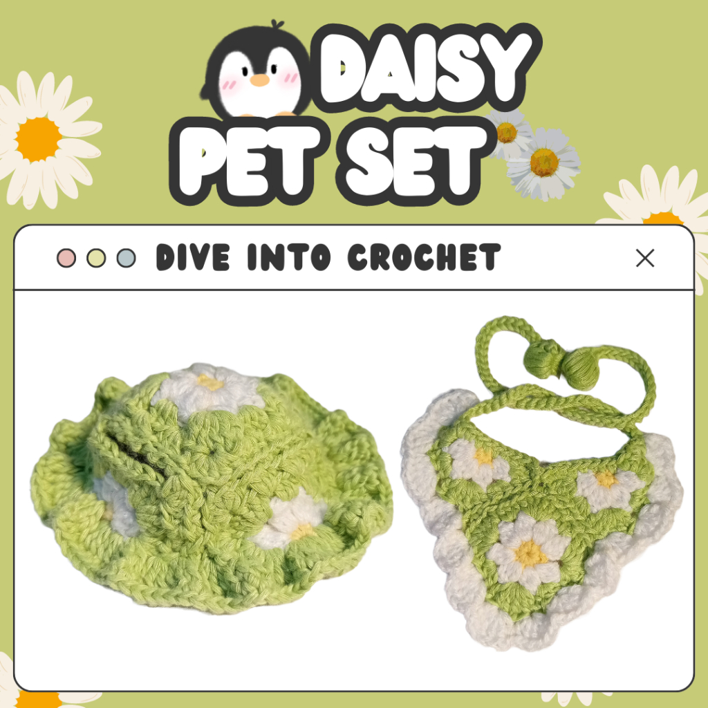 Crocheted Daisy Pet Hat & Bandana Set | Shopee Philippines