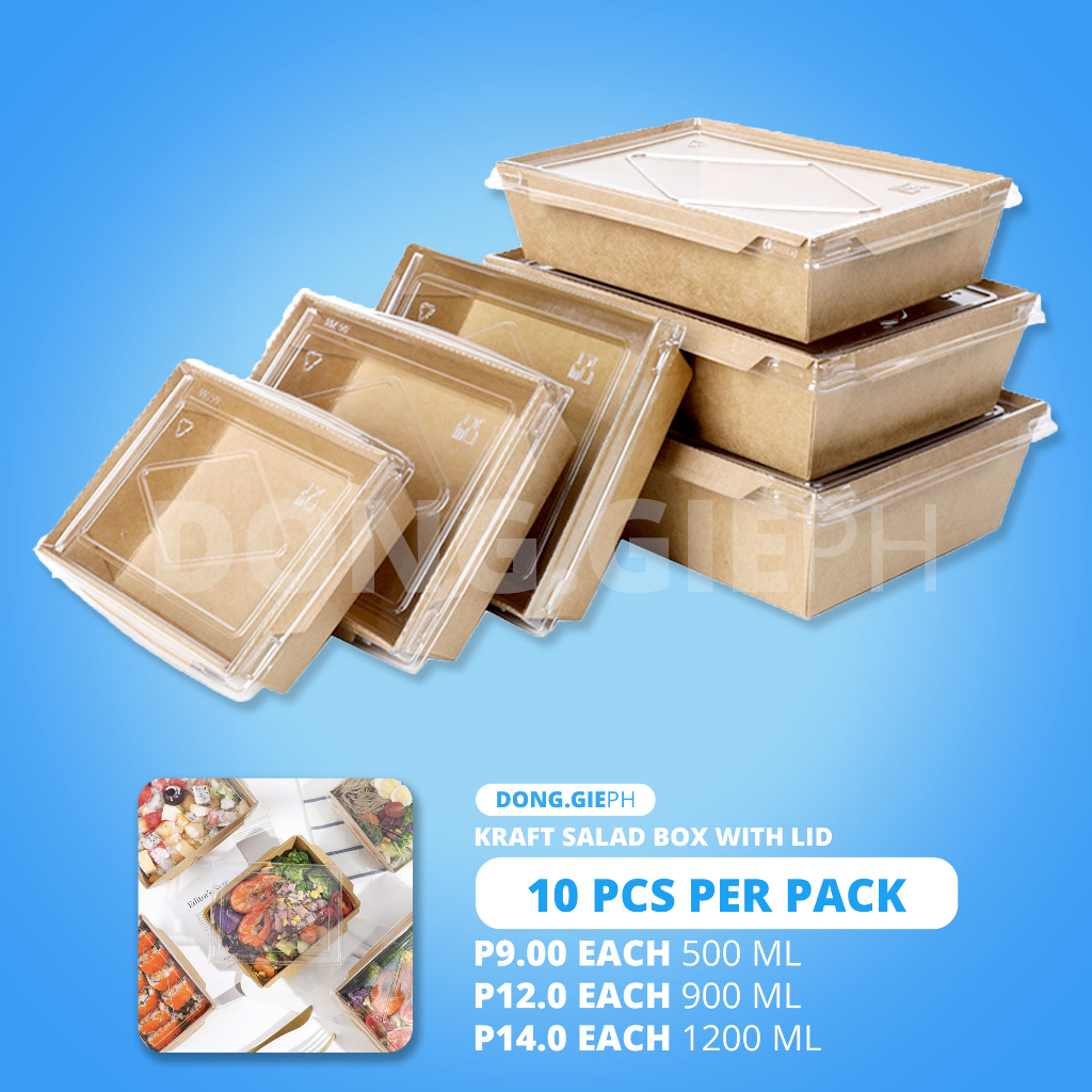 [10 PCS] Kraft Salad Container Box with Lid | Shopee Philippines