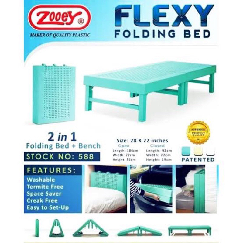 Zooey Flexy Folding Bed / Plastic heavy duty Folding Bed and Bench 2in1 | 588 | Shopee Philippines