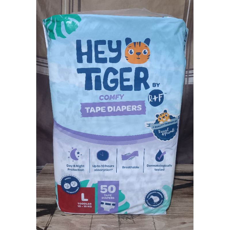 Hey Tiger Comfy Tape Diapers by R+F LARGE 50pcs | Shopee Philippines
