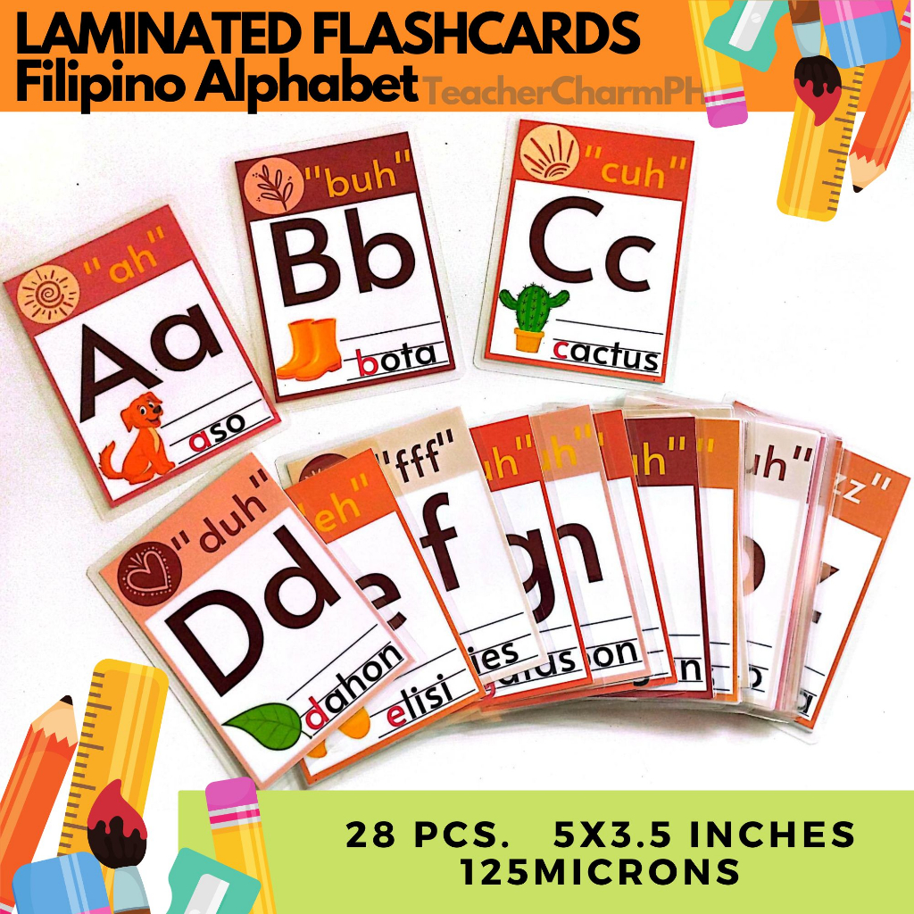 FILIPINO ALPHABET Laminated Educational Flashcards 28pcs. | Shopee Philippines