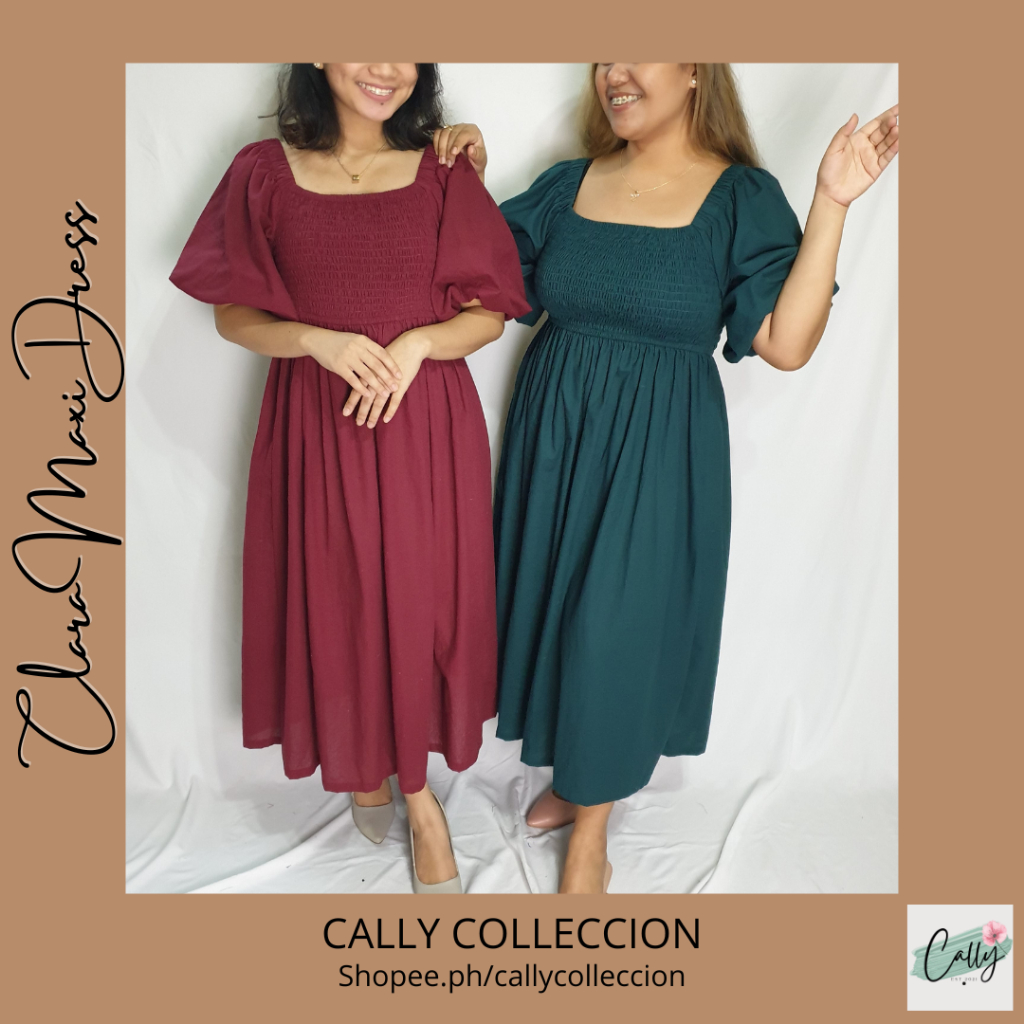 CALLY - Clara Maxi Dress Puff Sleeves Shirred Bodice can fit up to Plus ...