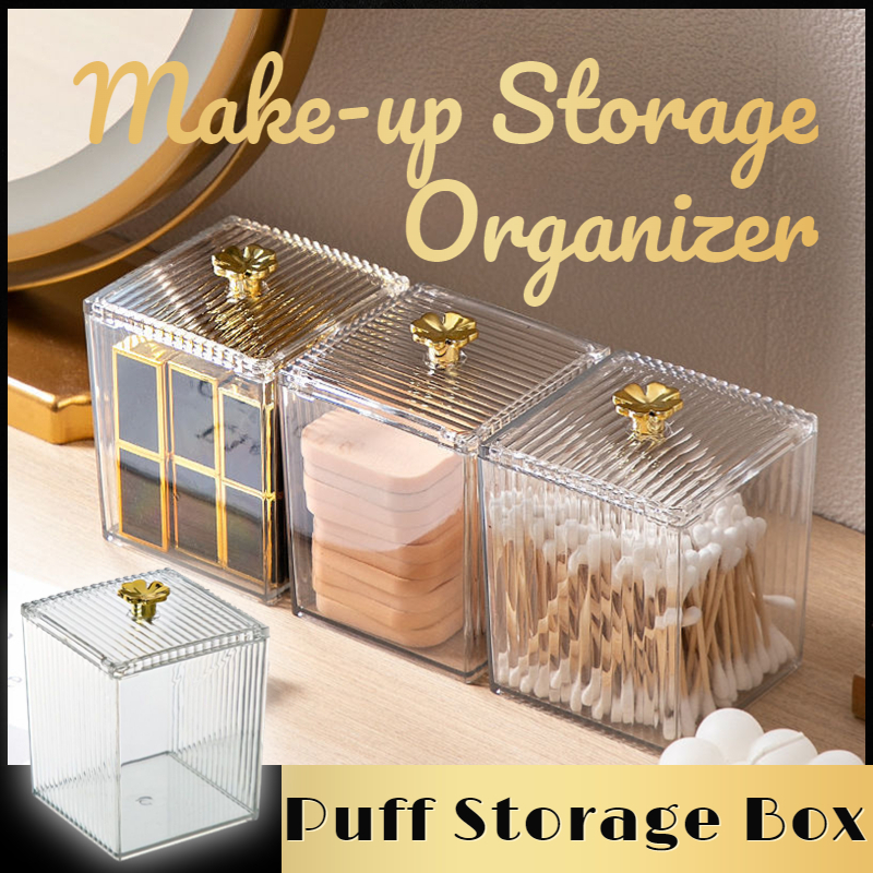 Transparent Single Tier Puff Storage Box Jar Cosmetic Makeup Organizer ...