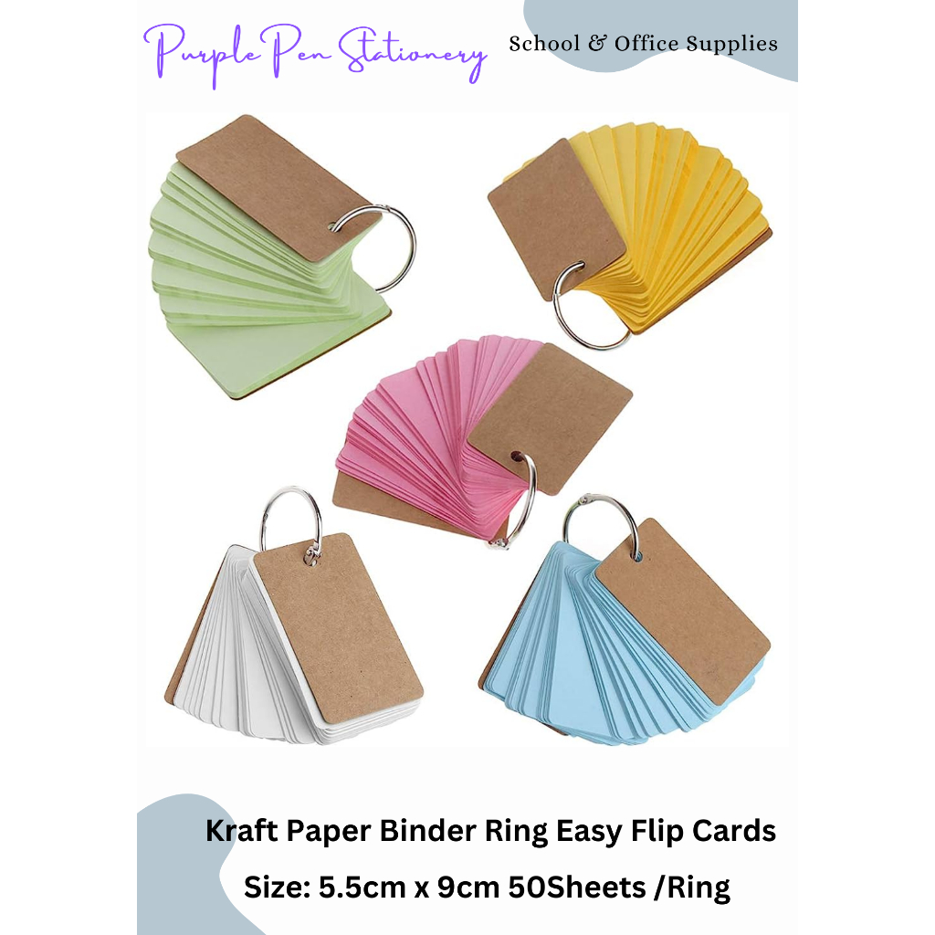 50SHEETS Kraft Paper Binder Ring Easy Flip Cards Study Iron Ring ...