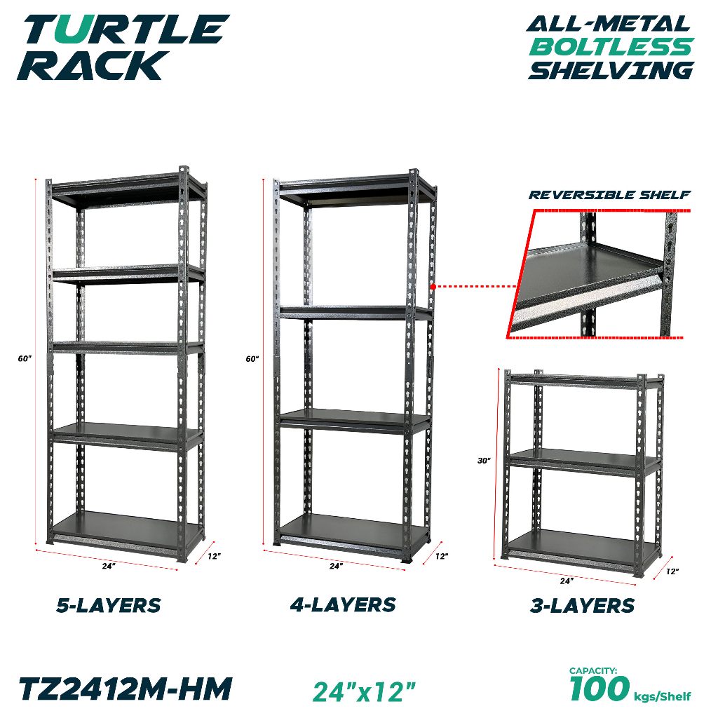 TURTLE RACK Boltless Steel Rack 3/4/5 Layers All-Metal/MDF Shelving ...