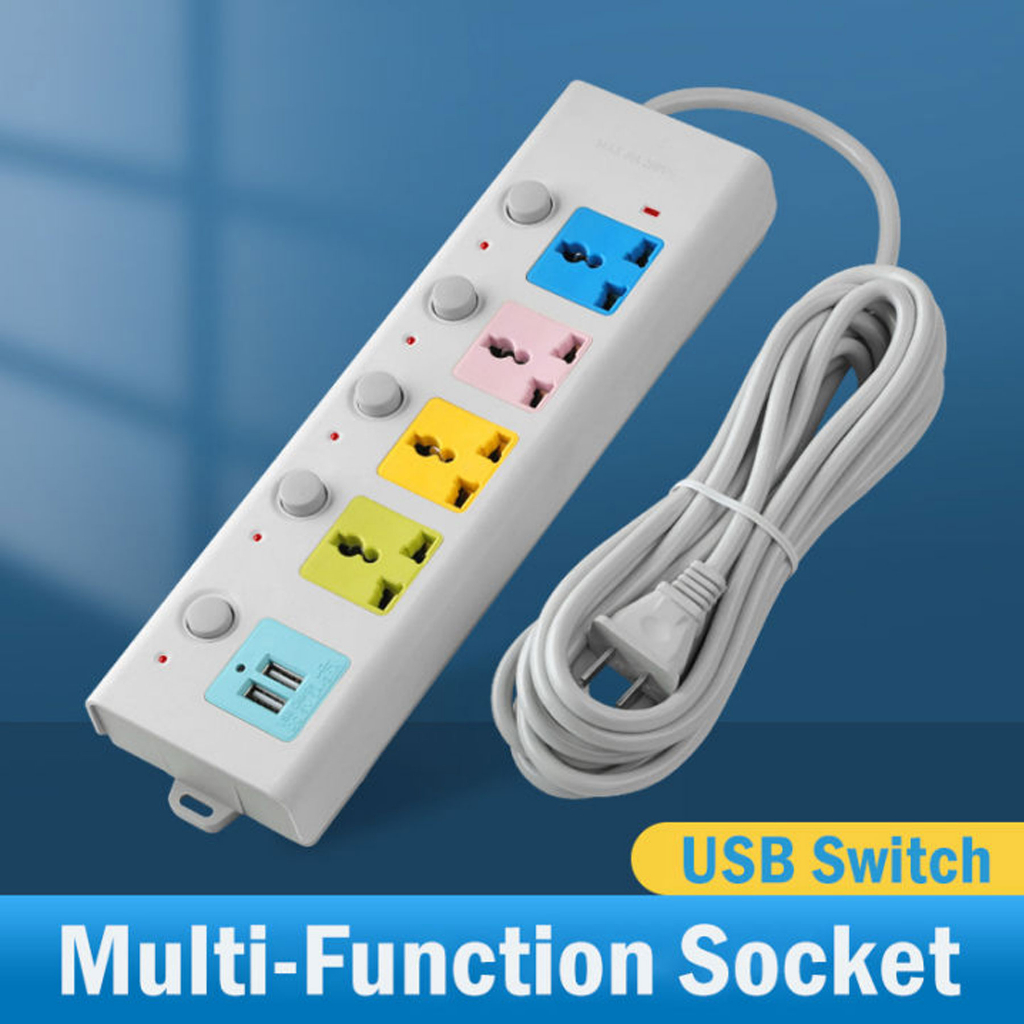 Colorful Extension 4 Power Socket Strip With 2 Usb Port Universal Extension Cord 3m Shopee