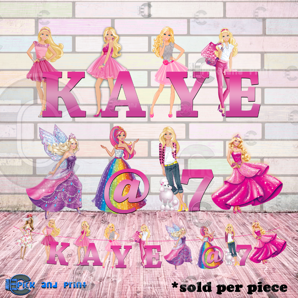 Personalized Barbie Character Banner Bunting Banderitas for DIY Party ...