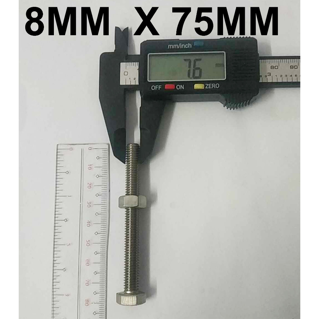 SS BOLT 8MM X 75MM WITH 1 PIECE NUT STAINLESS STEEL | Shopee Philippines