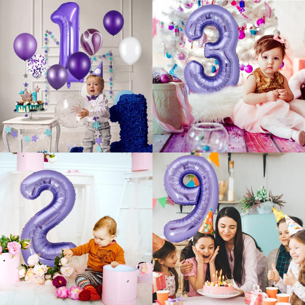 ENSO 40 Inches Big Purple Number Balloons [0-9] Mermaid Butterfly Happy ...