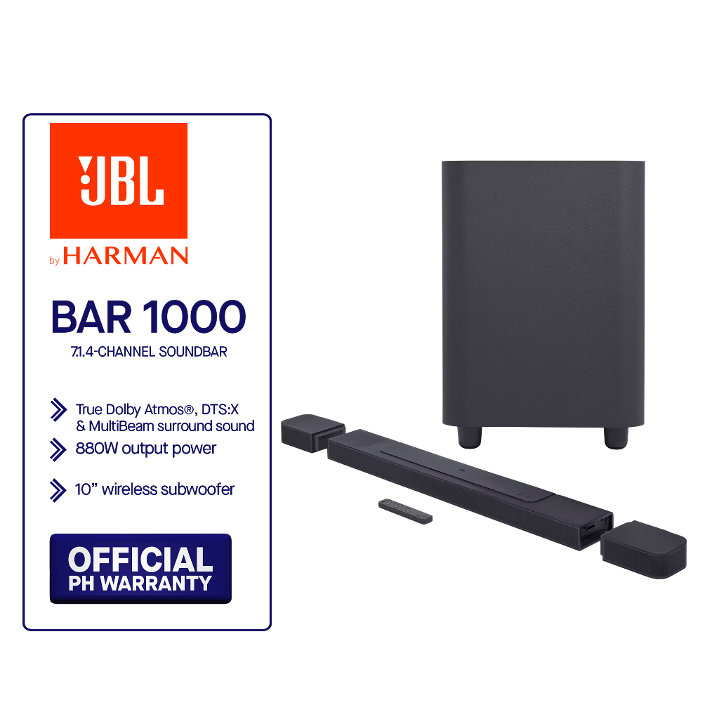 JBL BAR 1000 MK2 7.1.4 Channel Soundbar System with Detachable Surround ...