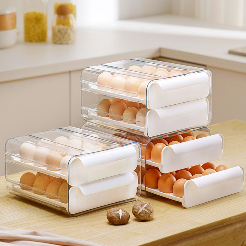 2 Layer Grids Egg Storage Box Household Kitchen Organizer for Kitchen ...