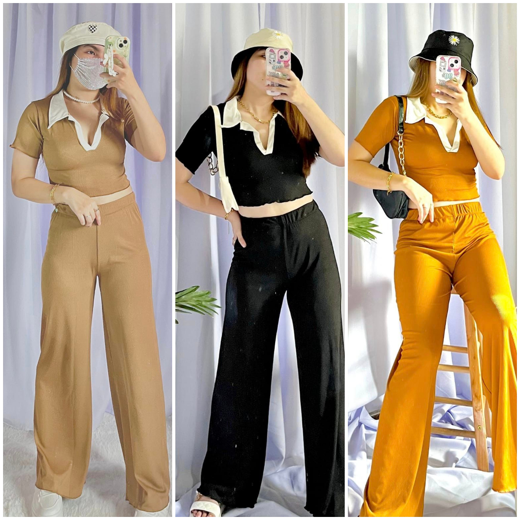 AMBER COORDINATES ️knitted shortsleeve croptop and wideleg full length ...