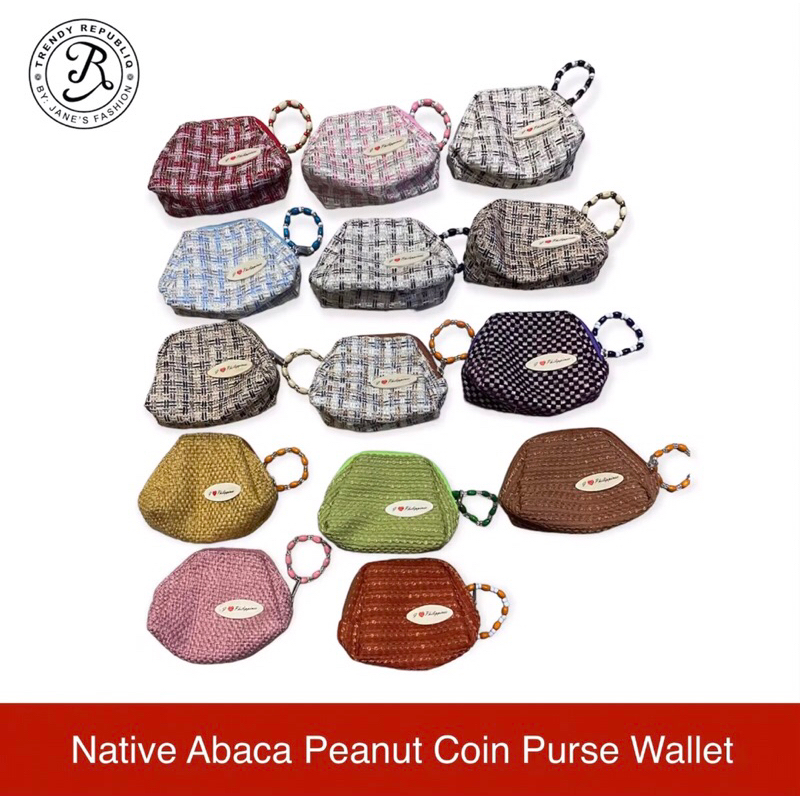Native Abaca Elegant Checkered Plain Peanut Coin Purse with Zipper ...