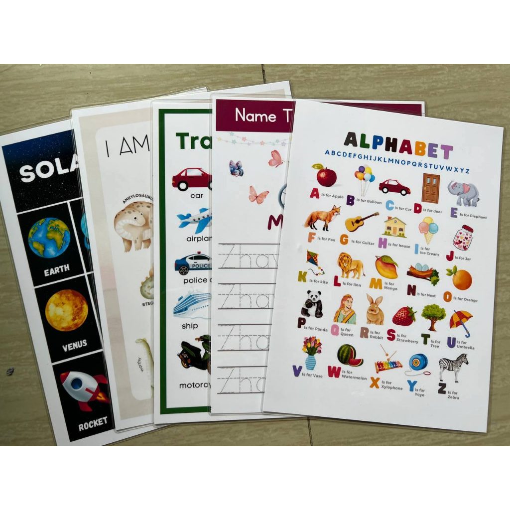 BUNDLE OF 5 Educational learning materials for kids Laminated A4 Size Chart 125MIC | Shopee ...