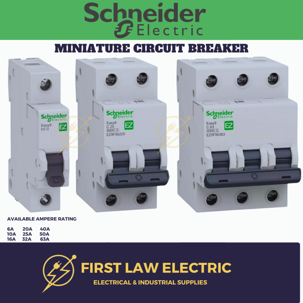 SCHNEIDER MCB | Miniature Circuit Breaker - Easy9 6A to 63A | 6kAIC | 1 POLE | 2 POLE | 3 POLE ...