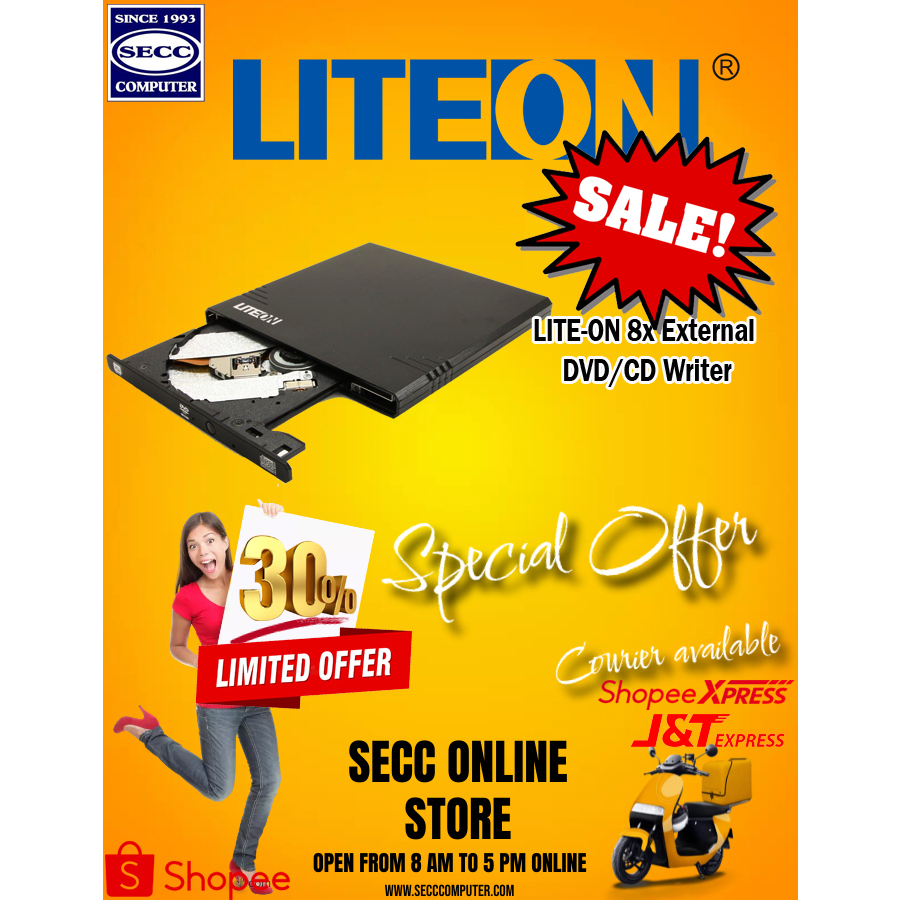 LITE-ON 8x External DVD/CD Writer Optical Drive eBAU108-11 Ultra ...