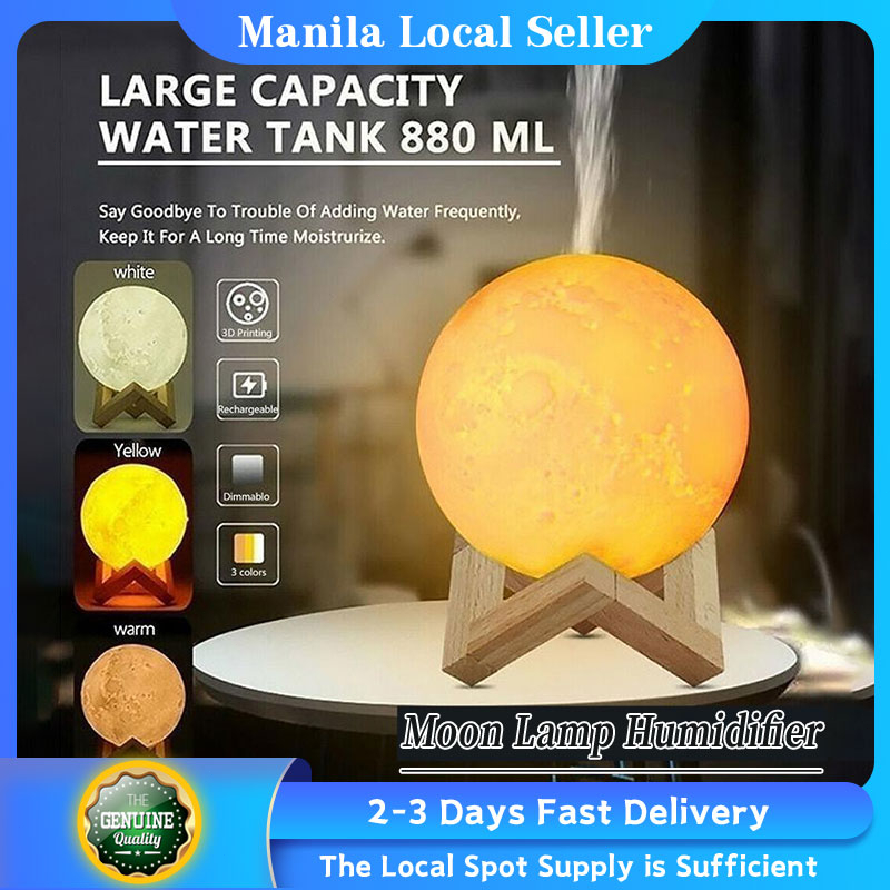 3D Moon Lamp 880ml Air Humidifier LED Night Light Aroma Essential Oil ...