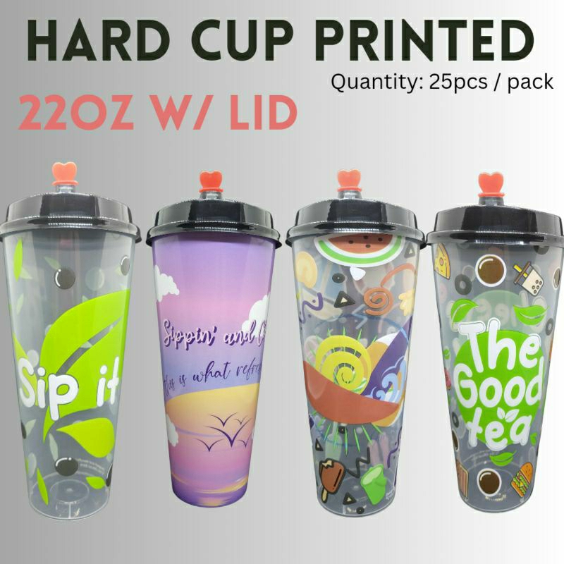 Design Hard Cup with Lid Set 25pcs per pack 90mm 22oz for Milktea Iced ...