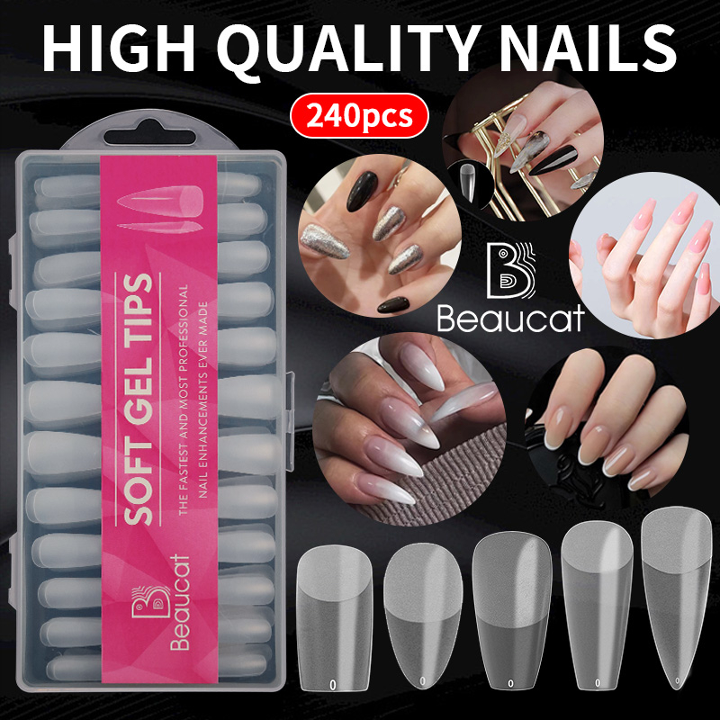 Beaucat 240Pcs/Set Nail Tips Kit Nail Extensions Clear Gelly Tips Soft ...