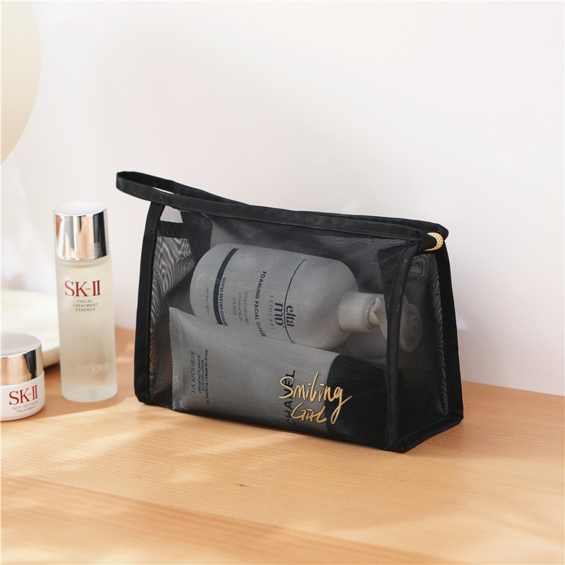 Black Mesh Cosmetic Bag Makeup Pouch Travel Storage Case Women Portable ...