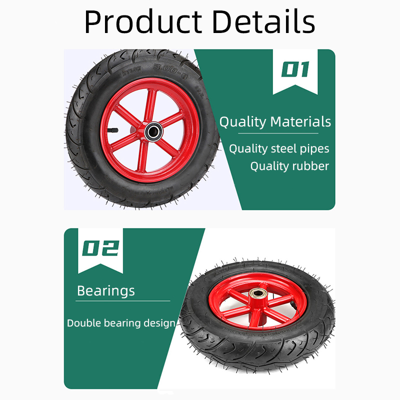 14 Inch 3.00-8 Tiger Car Rubber Wheel Inflatable Cart Wheel Mute Push Cart Trolley Heavy Duty ...